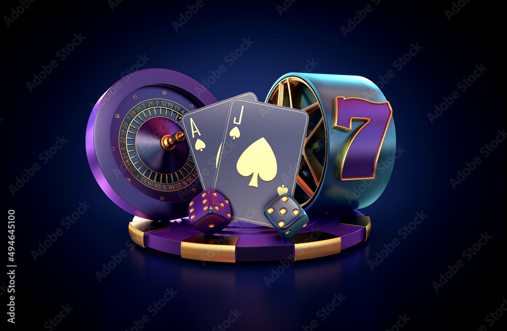 casino mix motion chips slot machine roulette set card banner 3d render ...