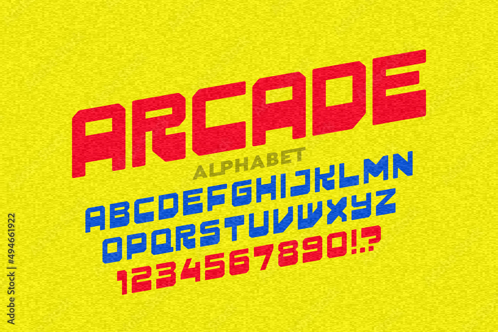Arcade game retro style font design, alphabet letters and numbers ...