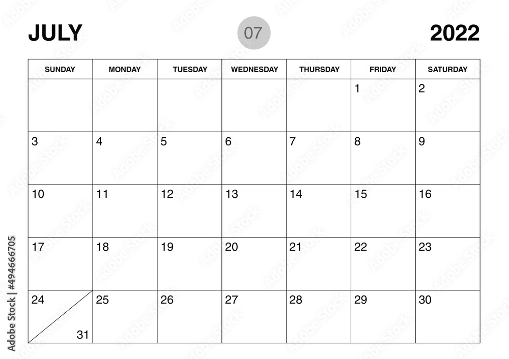 July 2022 year planner template, calendar 2022 template, monthly and ...