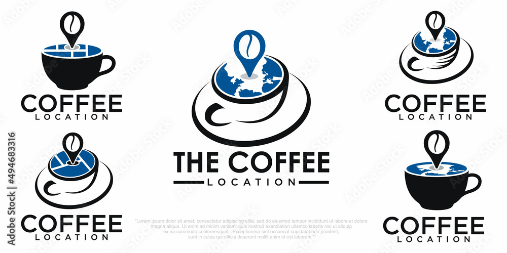 Logo Coffee World, coffee cup, world map coffee foam, corporate ...