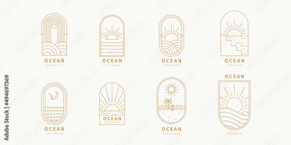 Ocean logo template. Summer logo. Vector design linear template logos ...