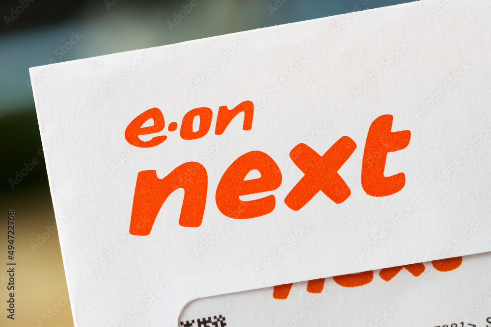 London, UK, March 24th 2022: A close-up of Eon Next electricity bill ...