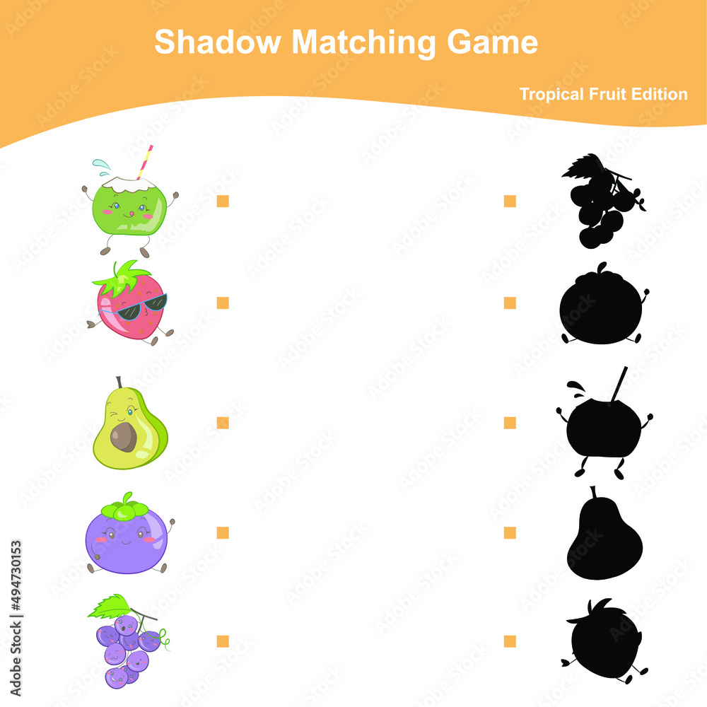 Fruits shadow Matching game worksheet. Tropical Fruits Edition ...
