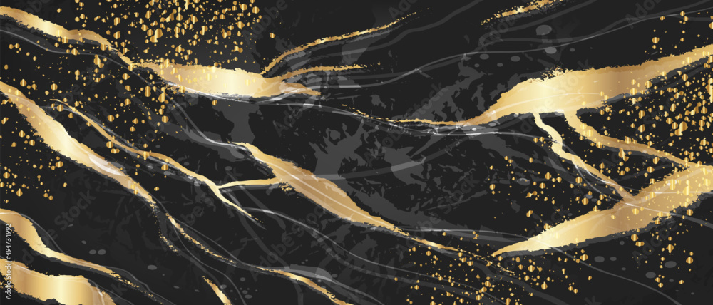 Marble black texture vector background, abstract golden stone wall tile ...