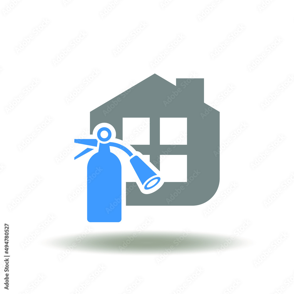Vector illustration of house build with fire extinguisher. Icon of fire ...