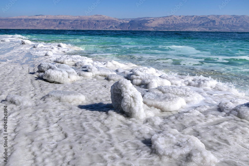 Crystal salt on a rock near beach in the Dead Sea. Israel Stock Photo ...