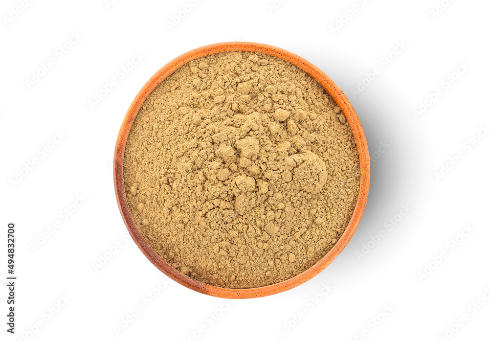 Houjicha Hojicha tea powder isolated on white background. Top view ...