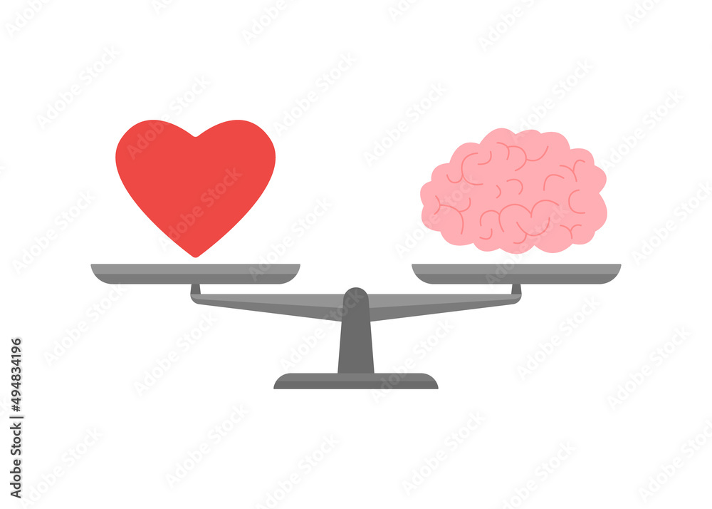 Bowls of scales in balance love and mind. Heart and brain sign in ...