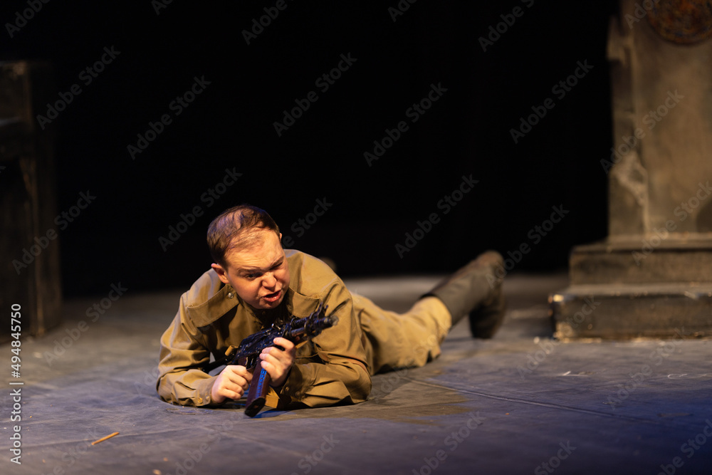 Male actor in military uniforms of the russian Soviet army of World War ...