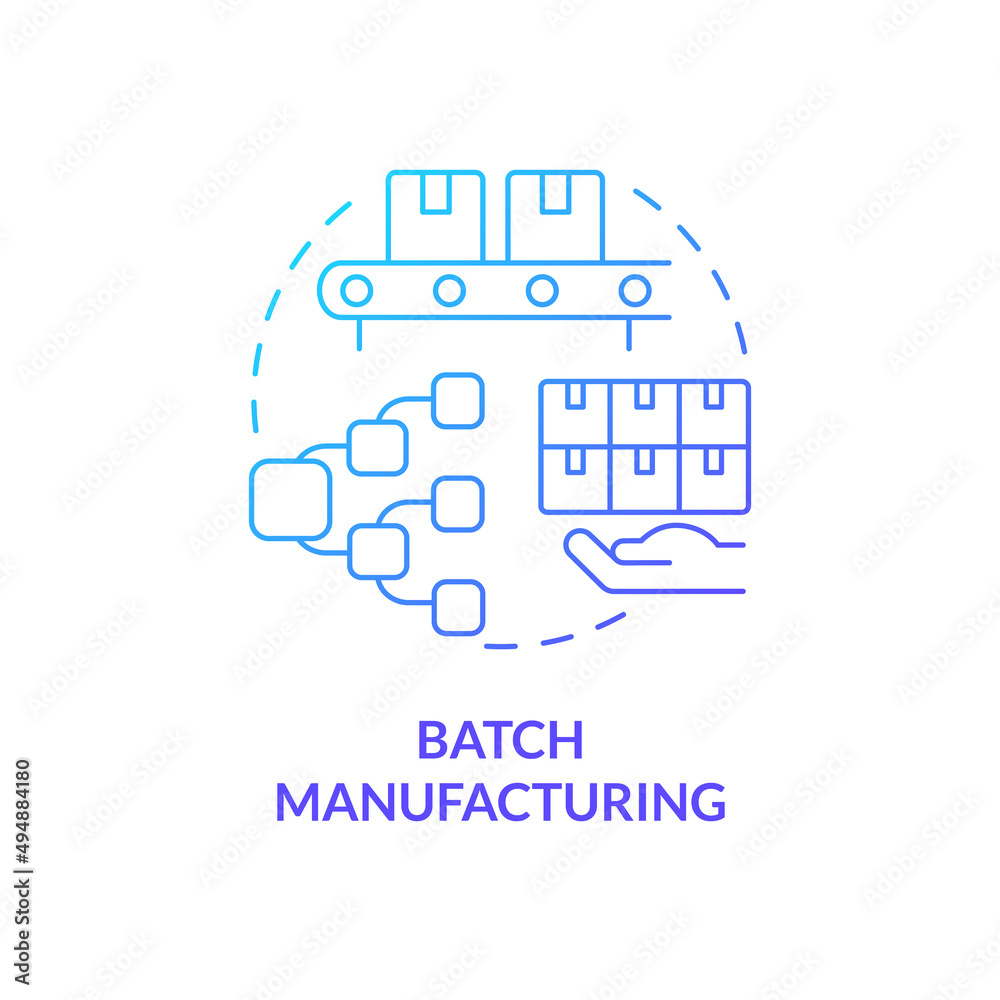 Batch manufacturing blue gradient concept icon. Customers demand. Type ...