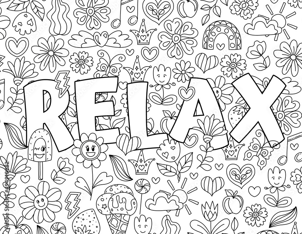 Relax. hand drawn coloring pages for kids and adults. Motivational ...
