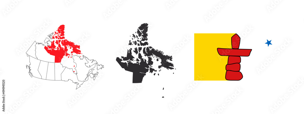 Vector de Stock Map of Nunavut. Flag of Nunavut. Provinces and ...