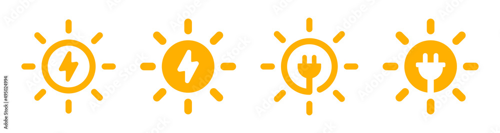 Solar energy icon collection. Sun power symbol in yellow design. Stock ...