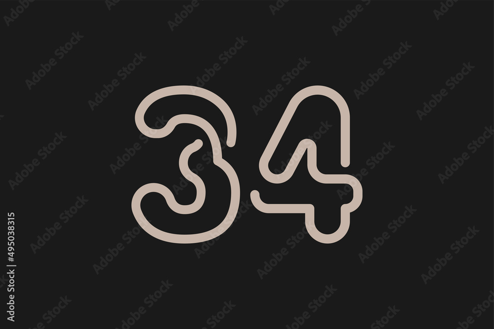Number 34 Logo, Monogram Number 34 line style, usable for anniversary ...
