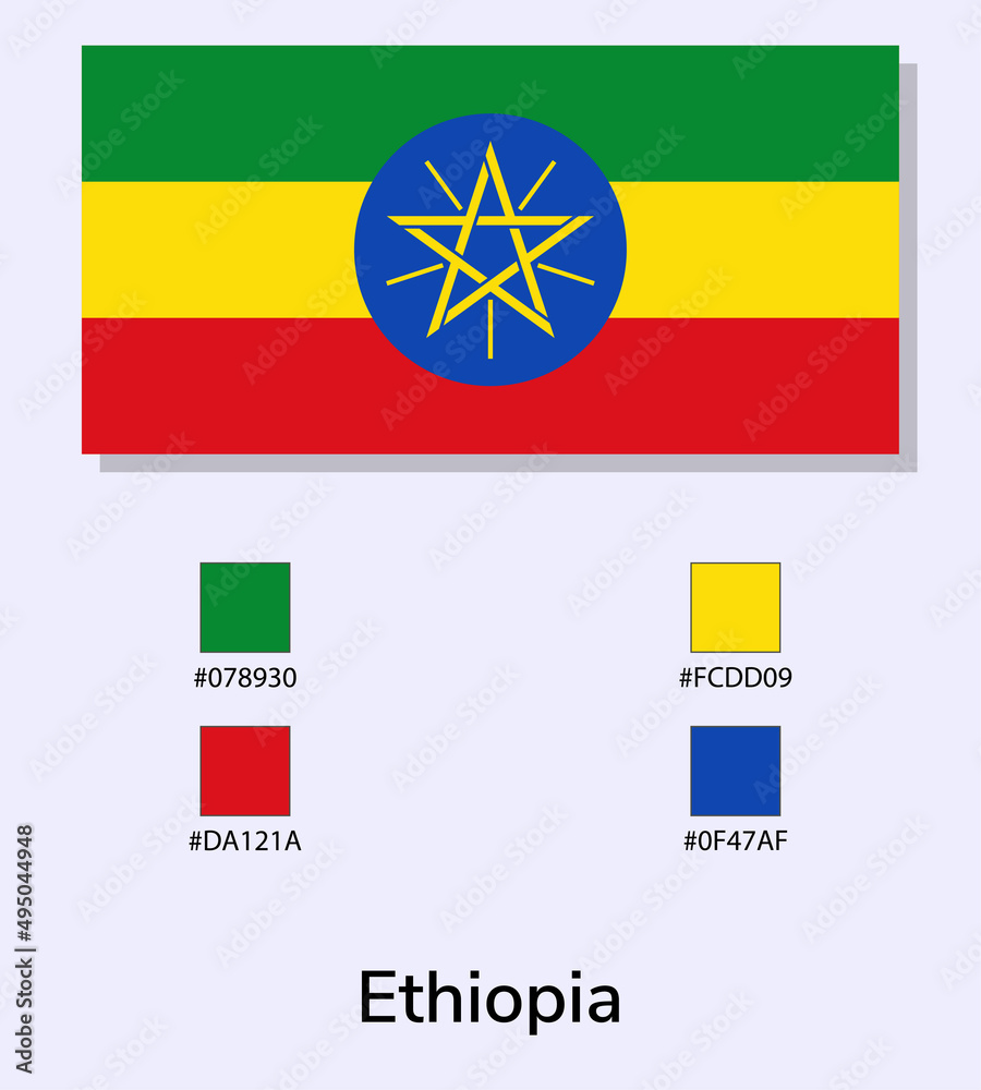 Vector Illustration of Ethiopia flag isolated on light blue background ...