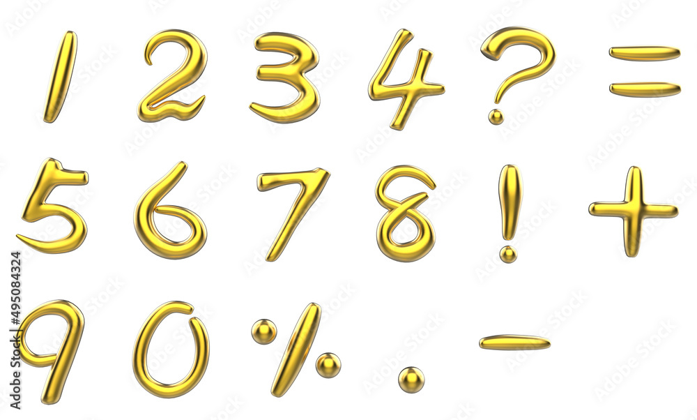 3D Illustration of numbers with percentage, plus, equals, exclamation ...