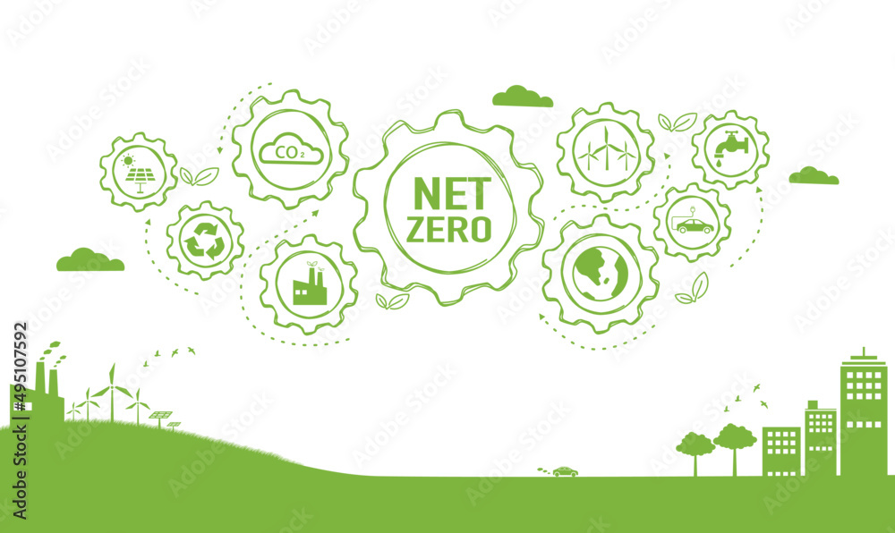 Image vectorielle Stock Net zero and carbon neutral concept. Net zero greenhouse gas emissions ...