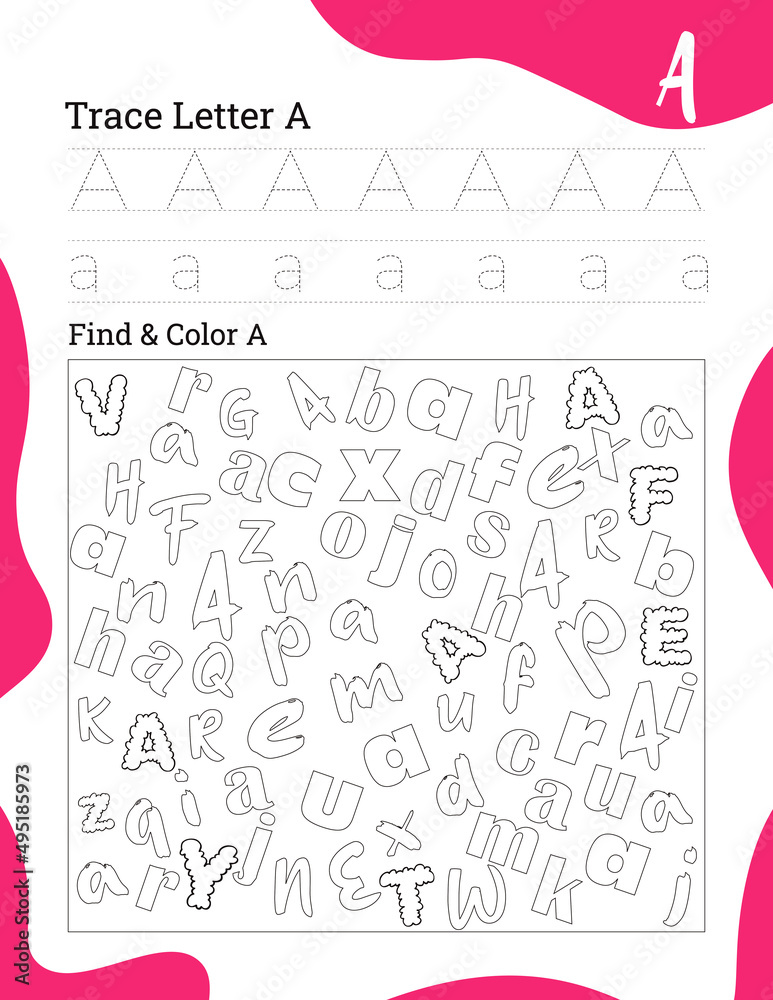 English alphabet letters tracing line printable worksheet with cute ...