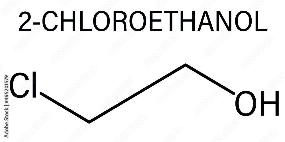 Ethylene chlorohydrin or 2-Chloroethanol molecule. Side product formed ...