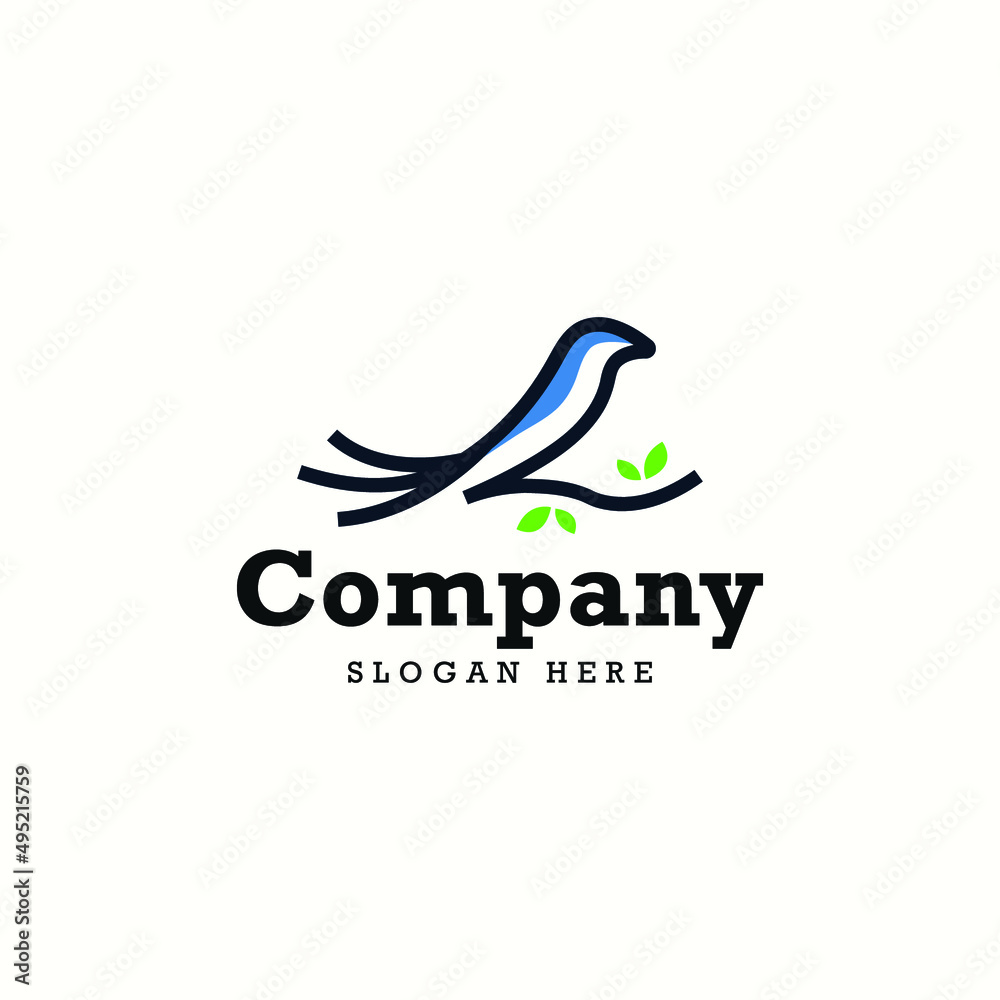 blue sparrows in jungle icon logo vector illustration. creative blue ...