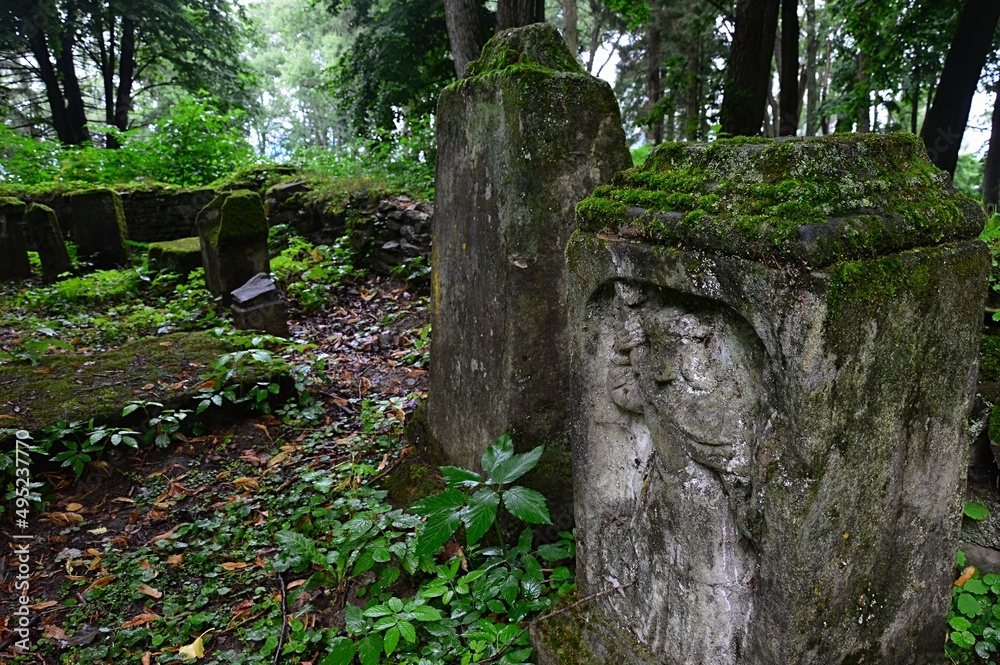 Remains of old church cemetery graves on Island Of Art in center of ...