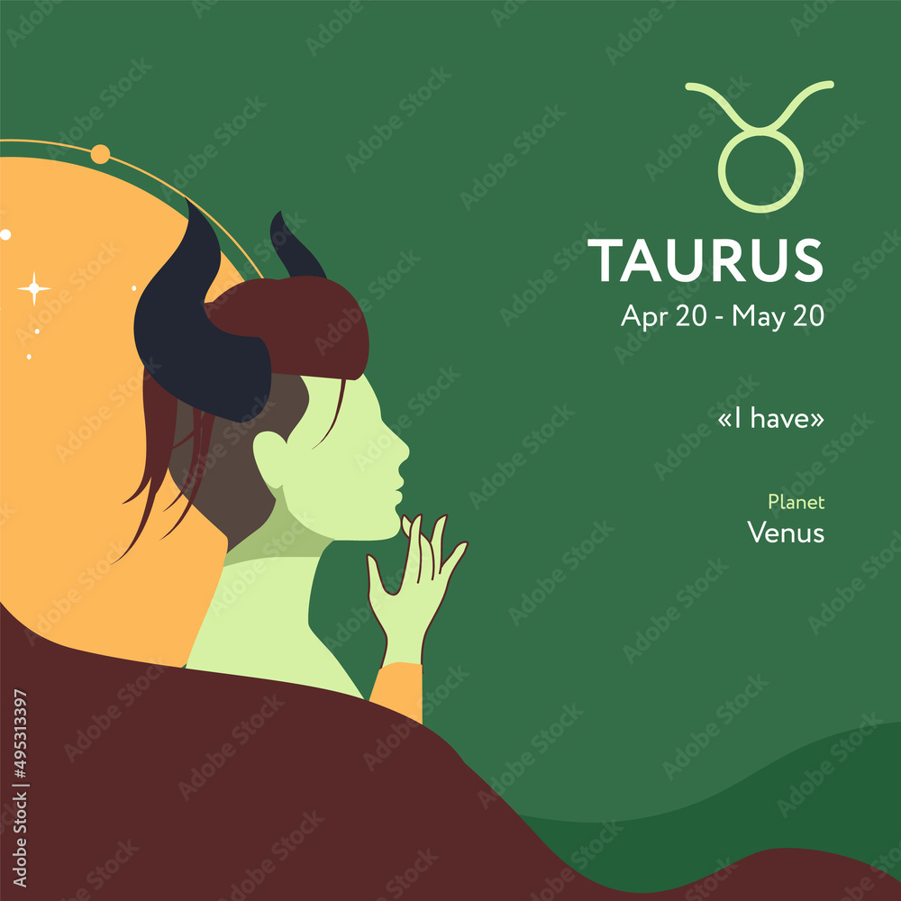 Male Taurus astrological sign illustration with man silhouette and ...