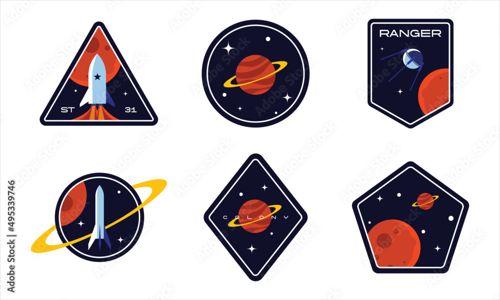 Set of space badges, patches, emblems, badges and labels. galaxy ...