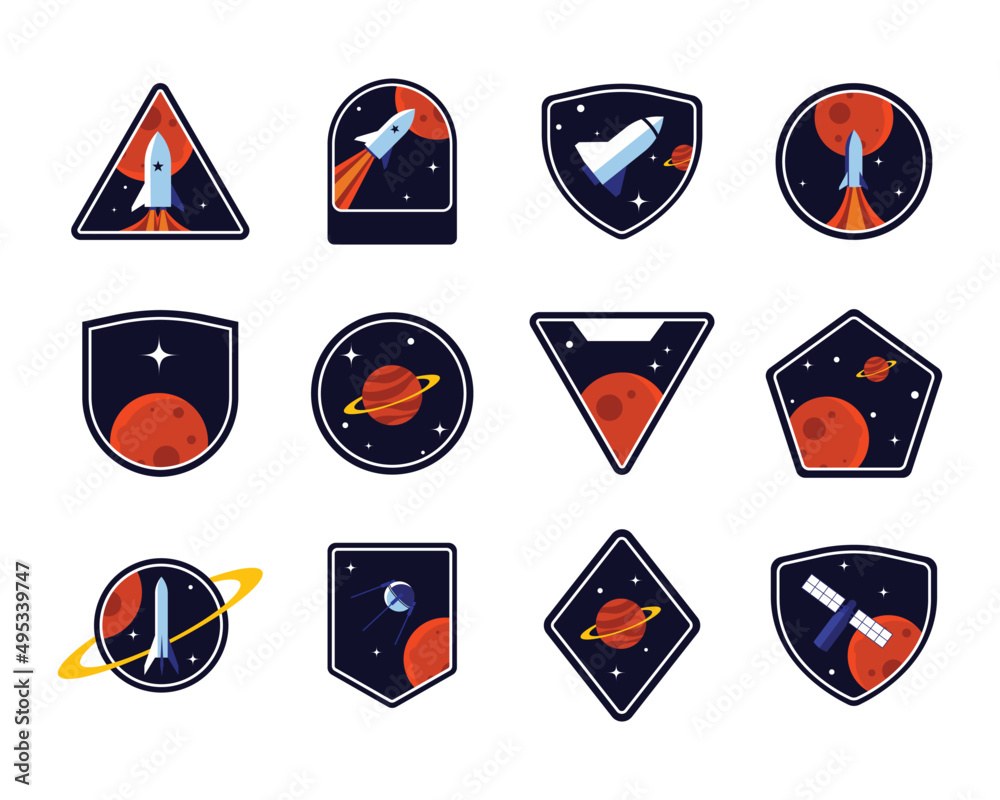 Set of space badges, patches, emblems, badges and labels. galaxy ...