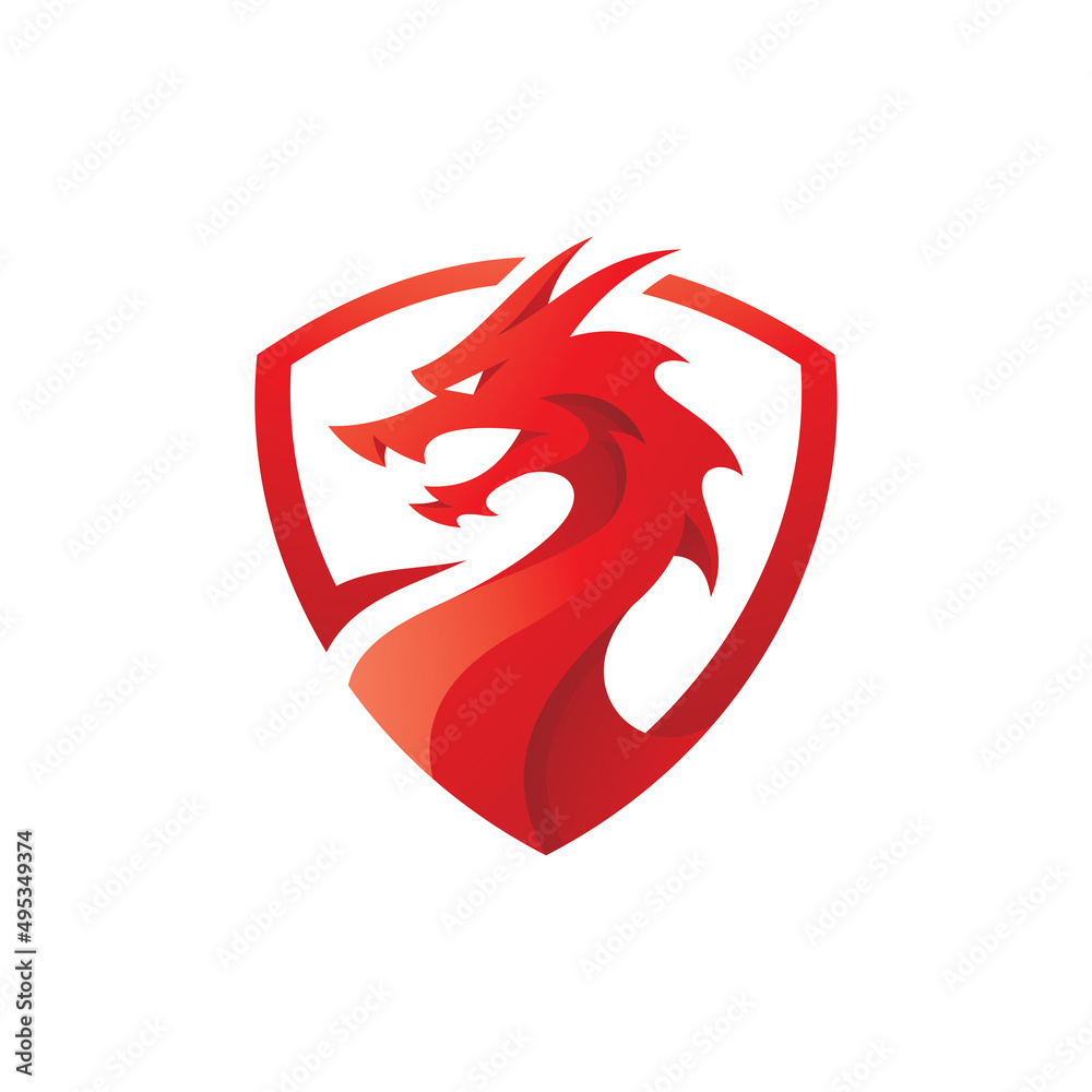 Modern dragon or serpent and shield logo design, dragon mascot badge ...