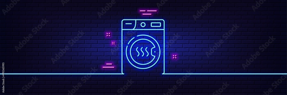 Neon light glow effect. Dryer machine line icon. Laundry service sign ...