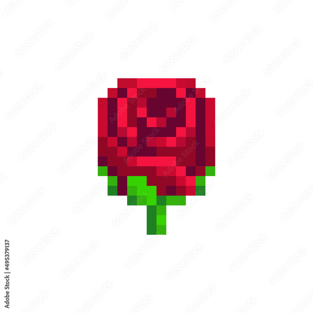 Rose icon. Pixel art. Logo of the flower shop. Element for the design ...