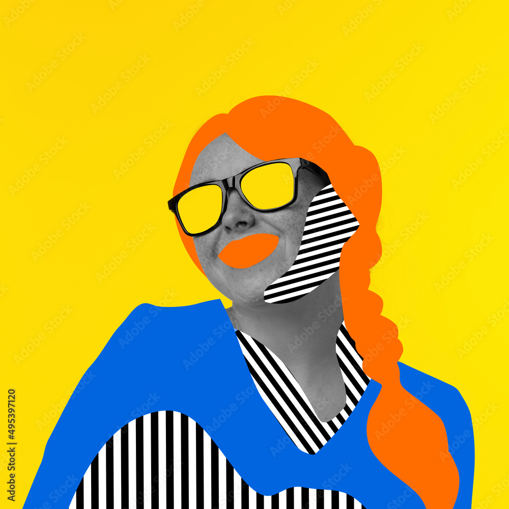 Fashion model in digital outfit. Contemporary colorful and conceptual ...