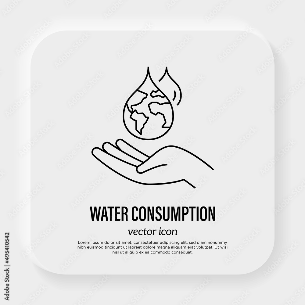 Vector de Stock Water consumption concept, water droplet with planet ...