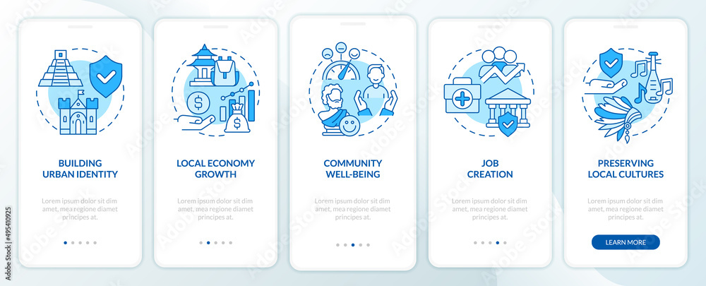 Heritage conservation policies blue onboarding mobile app screen ...