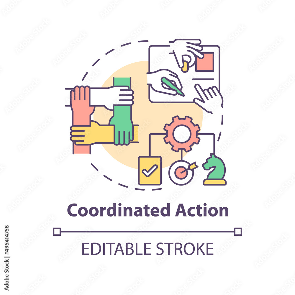 Coordinated action concept icon. Team strategy. Synergy. ILAP principle ...