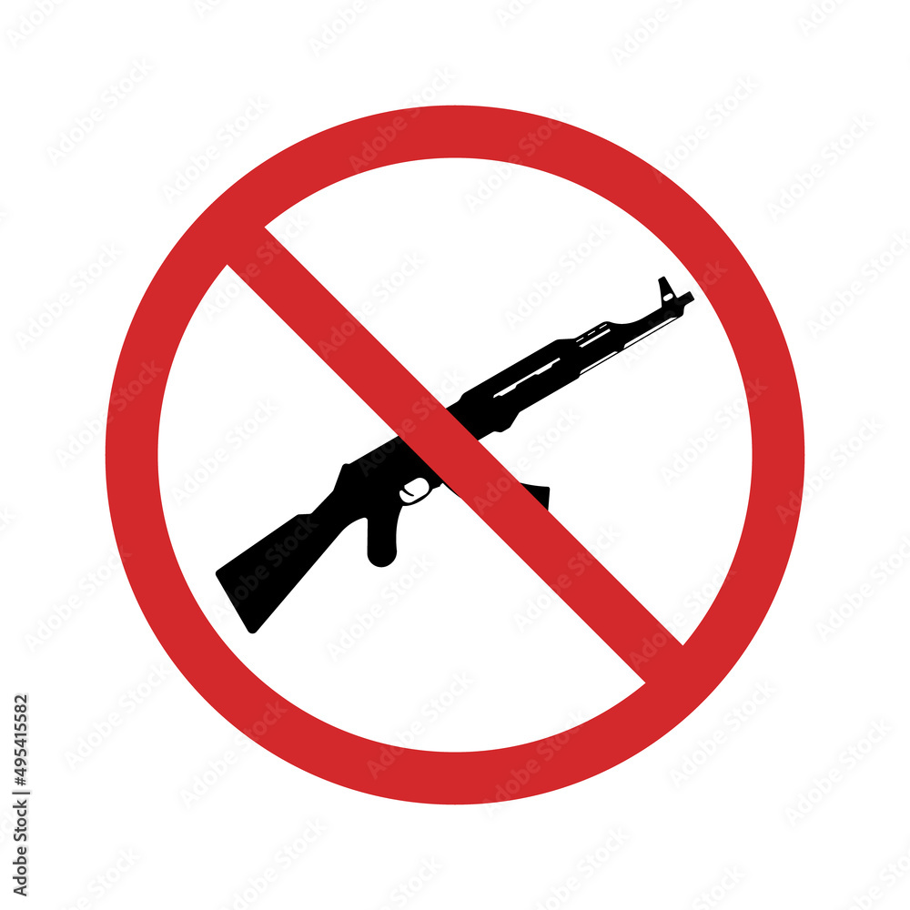 Ak47 Silhouette Red Stop Symbol. Kalashnikov Assault Rifle Ban Sign. No ...