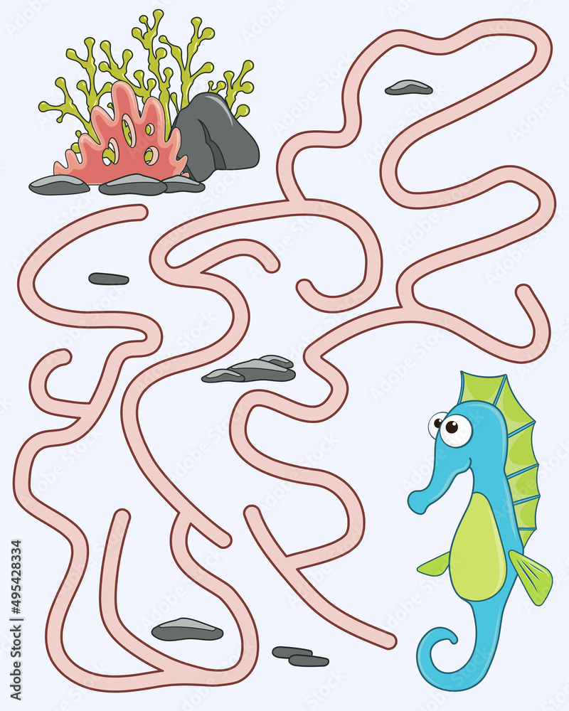 Help the funny sea horse find the pathway to kelp. Logic Game for kids ...