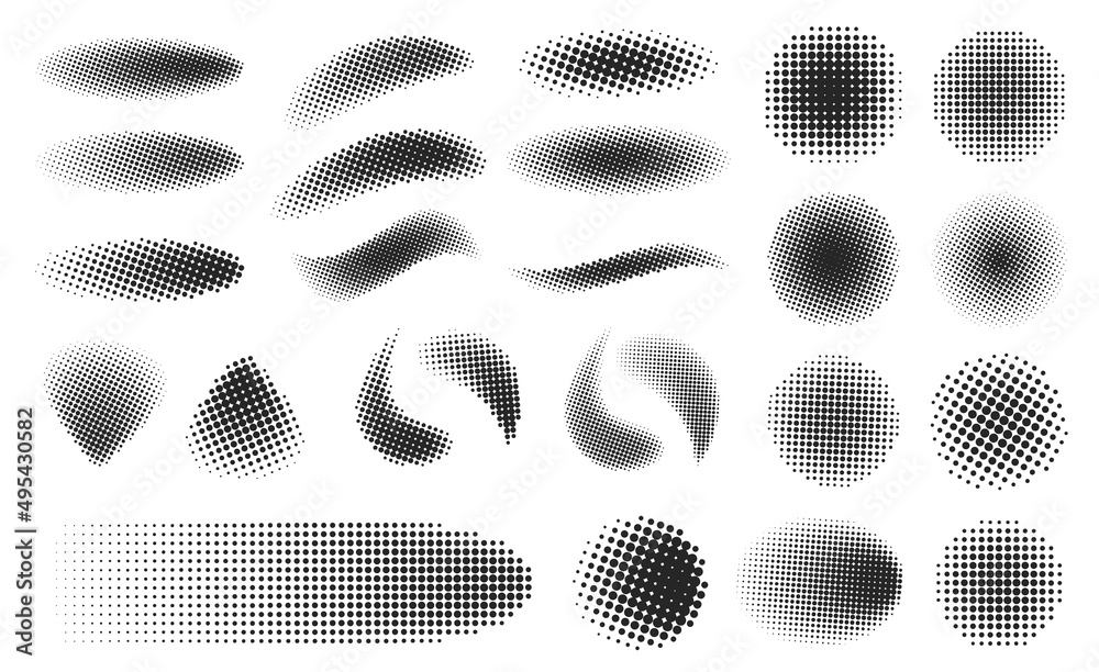 Abstract halftone dotted geometric shapes with gradient. Pop art dot ...