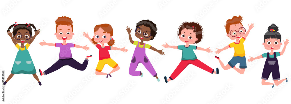 Vector illustration of kids playing, happy cute kids boy and girl ...