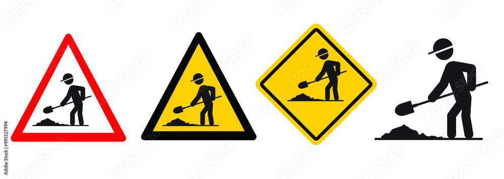Road work sign. Work in progress icon or pictogram. Roadworks, stickman ...