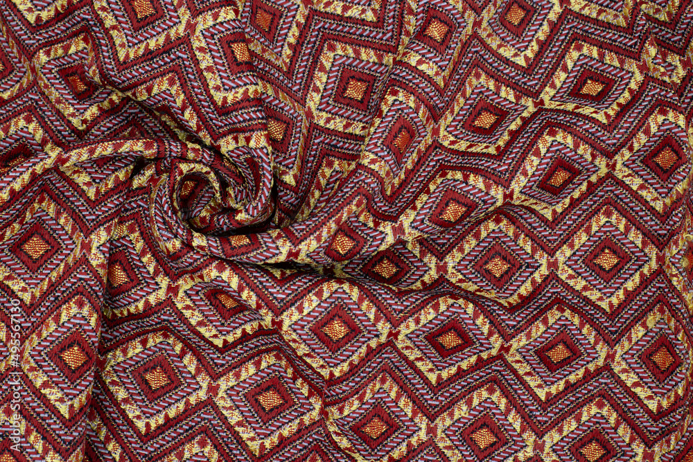 Red Thai cloth with diamond pattern,crumpled nativeThai style It is ...