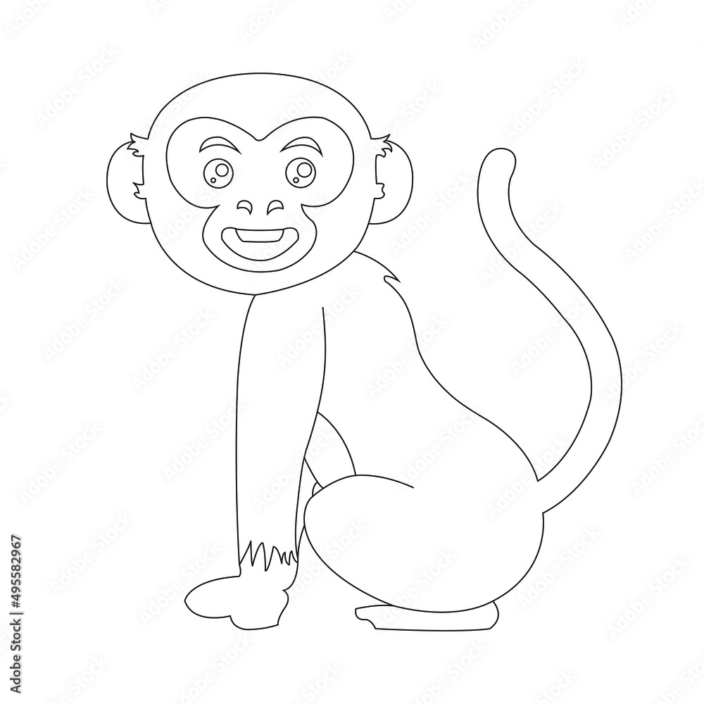 Cute little monkey outline coloring page for kids animal coloring book ...
