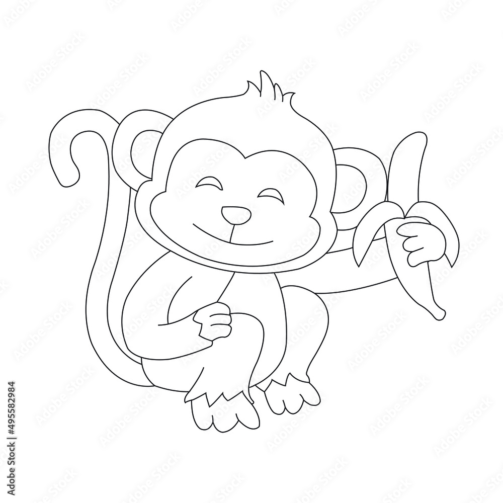 Cute little monkey outline coloring page for kids animal coloring book ...