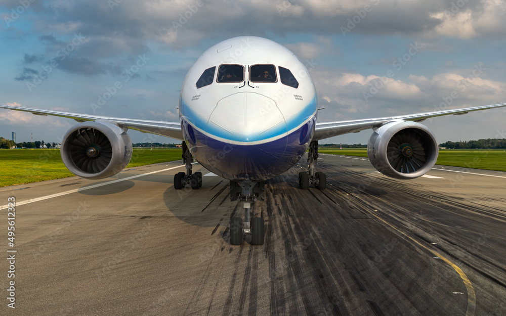 Boeing 787 Dreamliner on the runway Stock Photo | Adobe Stock