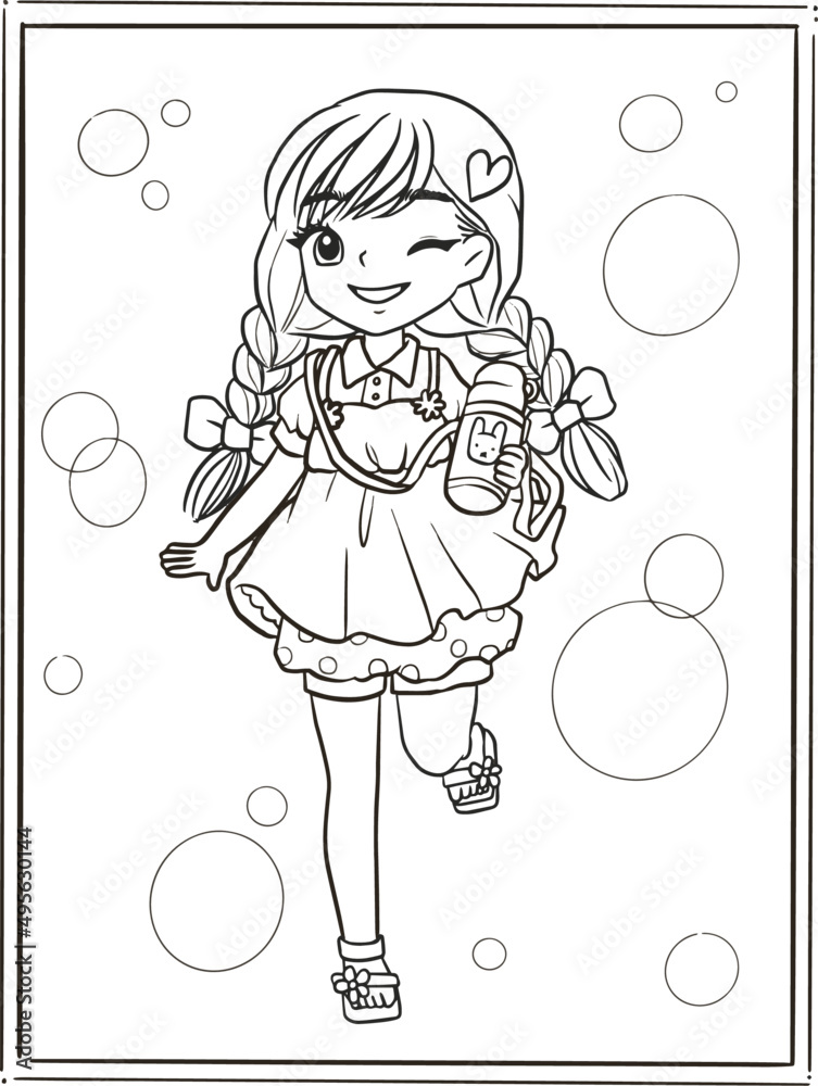 coloring page cartoon kawaii manga illustration clipart kid drawing ...