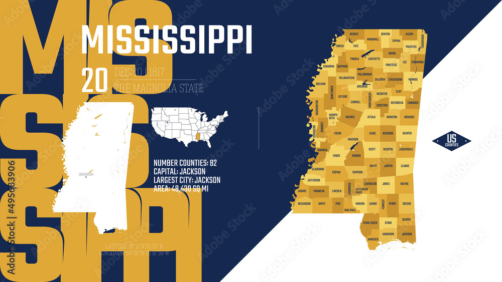 20 of 50 states of the United States, divided into counties with ...