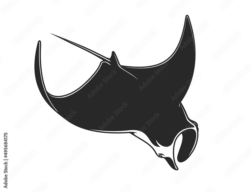 Manta underwater animal or devil ray, vector marine creature. Stingray ...