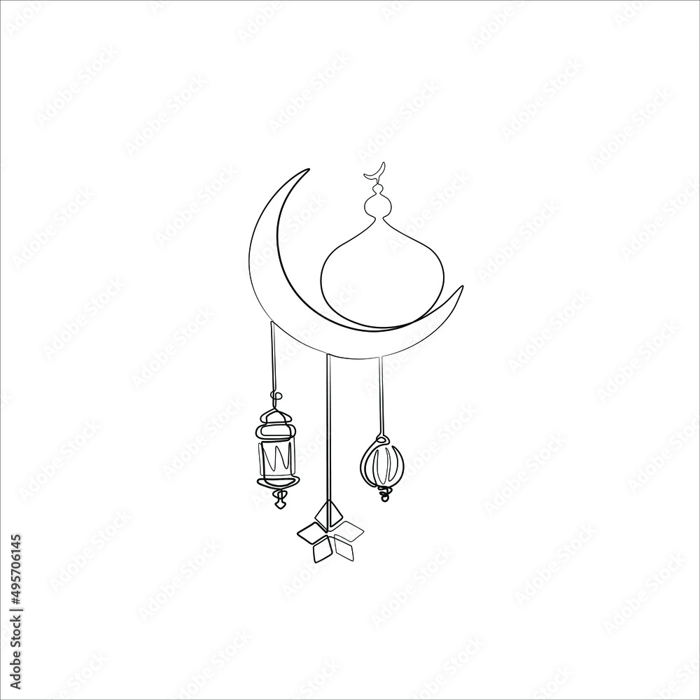 Ramadan Kareem islamic design crescent moon and mosque dome silhouette ...