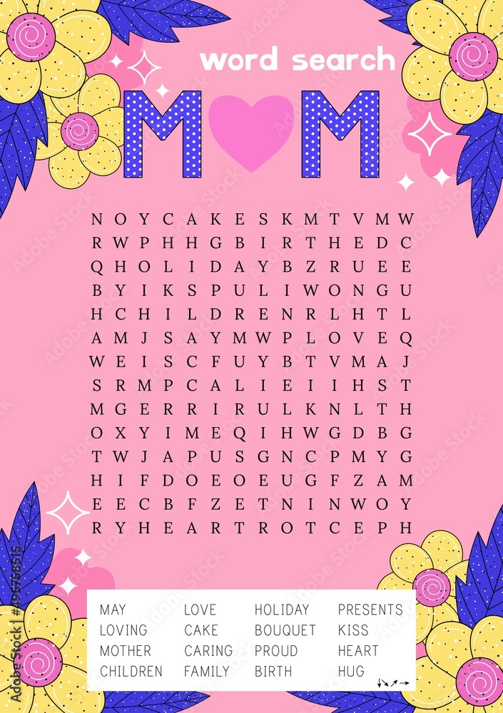 Mother's Day word search puzzle. Festive crossword suitable for social ...