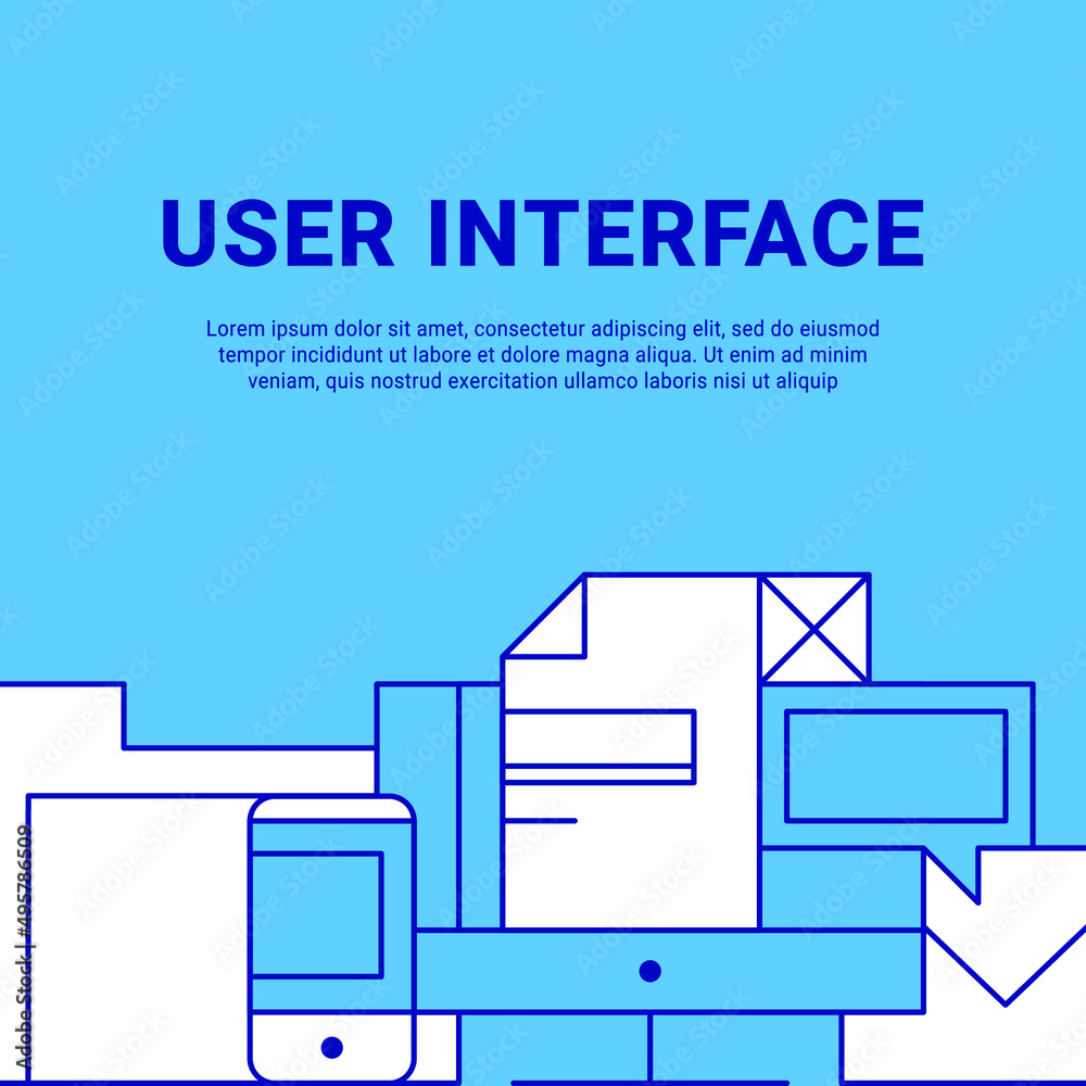 Lineart flat UI/UX Interface design website image illustration. User ...